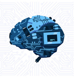 Human head with digital brain icon over blue Vector Image