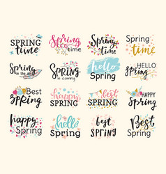 Spring time lettering text greeting card Vector Image
