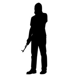 Strong robber with assault rifle gun silhouette Vector Image