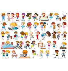 Set of doodle kids character routine activities Vector Image