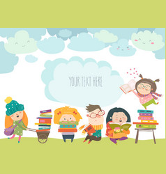 Cute frame composed children reading books Vector Image