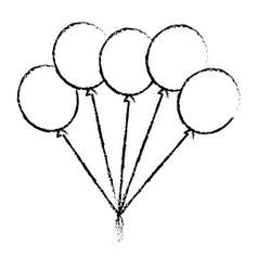 Bunch balloons decoration ornament party outline Vector Image