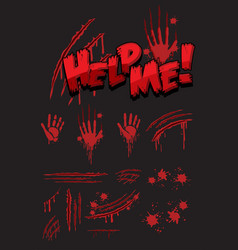 Help me text design with bloody hand prints Vector Image