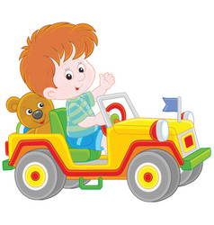 Little boy in a toy car Royalty Free Vector Image