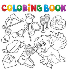 Coloring book with heart and cupid Royalty Free Vector Image