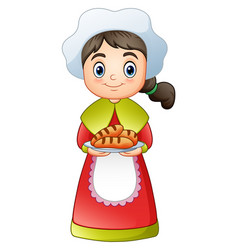 Cartoon pilgrim woman Royalty Free Vector Image