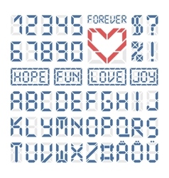 Dotted font alphabet digital letters and numbers Vector Image