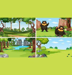 Forest scene with many wild animals Royalty Free Vector