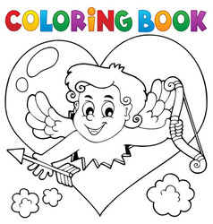 Coloring book with heart and cupid Royalty Free Vector Image