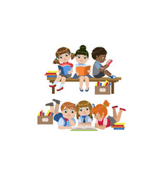Kids reading books icon set Royalty Free Vector Image
