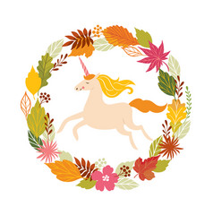 Hello fall autumn unicorn on black background Vector Image