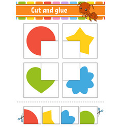 Cut and glue four flash cards color puzzle Vector Image