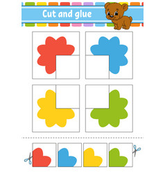 Cut and glue four flash cards color puzzle Vector Image