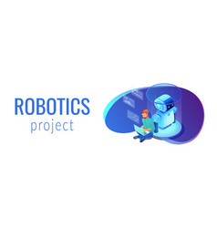 Robotics programming isometric 3d banner header Vector Image