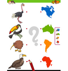 Match animals and continents educational task Vector Image