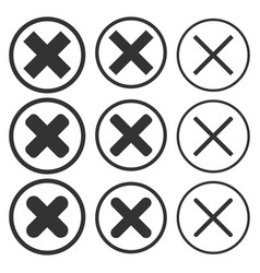 X cross delete remove icon shape button set round Vector Image