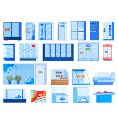 Fridge closed and open refrigerator with products Vector Image