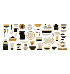 Cartoon ceramic crockery kitchen cookware Vector Image
