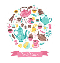 Tea time horizontal banner Royalty Free Vector Image
