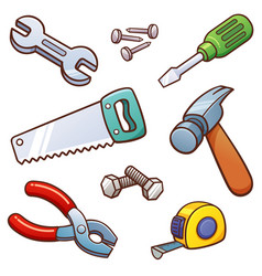 Tools objects cartoon set Royalty Free Vector Image