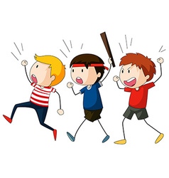 Cartoon angry mob stick characters with tools Vector Image