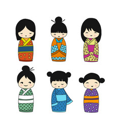 Japanese dolls collection sketch for your design Vector Image