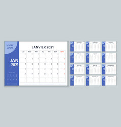 2021 french calendar template year planner Vector Image