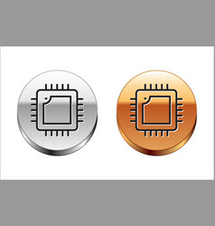 Gold line computer processor with microcircuits Vector Image