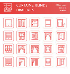 Window curtains shades line icons various room Vector Image