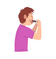 Funny guy eating chocolate bar sweet tooth man Vector Image