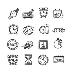 Set of time clock icons outline doodle Royalty Free Vector