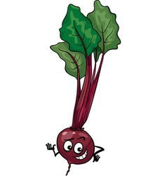 Happy little cartoon beetroot with green leaves Vector Image