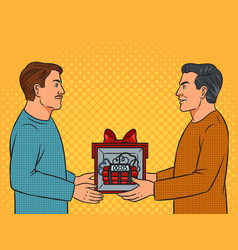 Hand giving box gift box present cartoon Vector Image