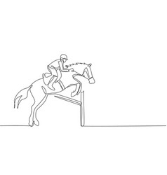 One continuous line drawing young horse rider Vector Image
