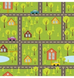 Cartoon map seamless pattern with houses and roads