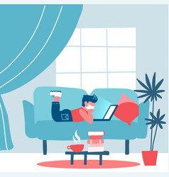 Schoolboy on distance learning in quarantine Vector Image