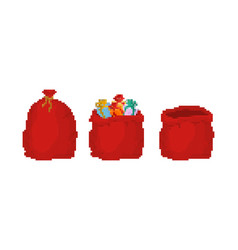 Open sack santa pixel art red big bag 8 bit video Vector Image