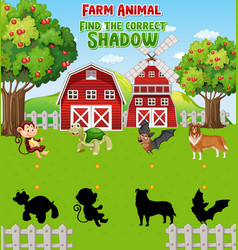 Matching farm animal shadow worksheet Royalty Free Vector