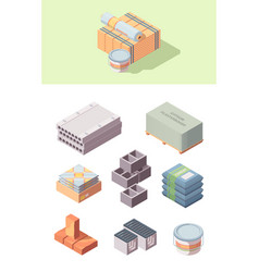 Construction materials building isometric set box Vector Image