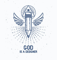 God is a designer concept pencil with wings Vector Image