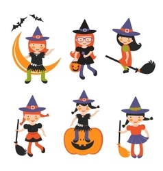 Cute little witches set Royalty Free Vector Image