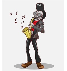 Monster in Halloween night skeleton play saxophone