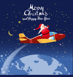 Santa claus flying speed retro plane flies Vector Image