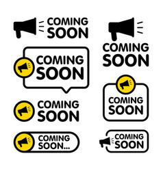 Coming soon sign with announcement megaphone Vector Image