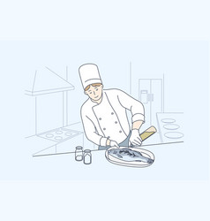 Cartoon chef fish characters Royalty Free Vector Image
