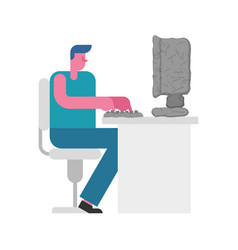 Stone computer prehistoric pc old laptop Vector Image