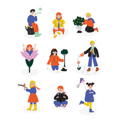 Kids spring or summer outdoor activities set Vector Image