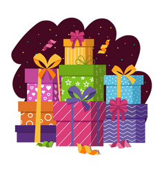Christmas sketch with a stack of gift boxes tied Vector Image