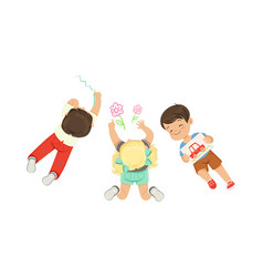 Cute little kids lying on floor drawing Royalty Free Vector