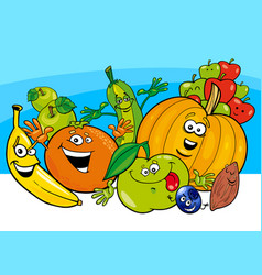 Fruits and vegetables group cartoon Royalty Free Vector